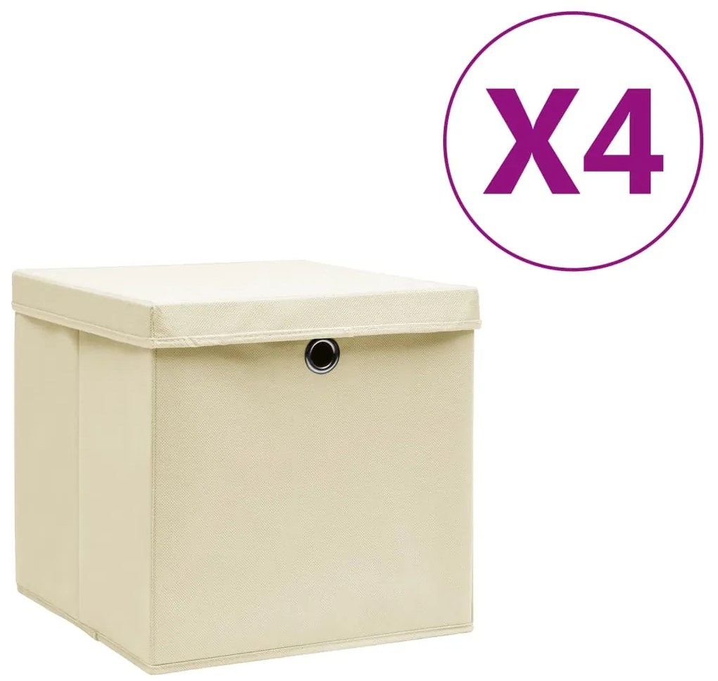 Úložné boxy s víky 4 ks 28 x 28 x 28 cm krémové 325216