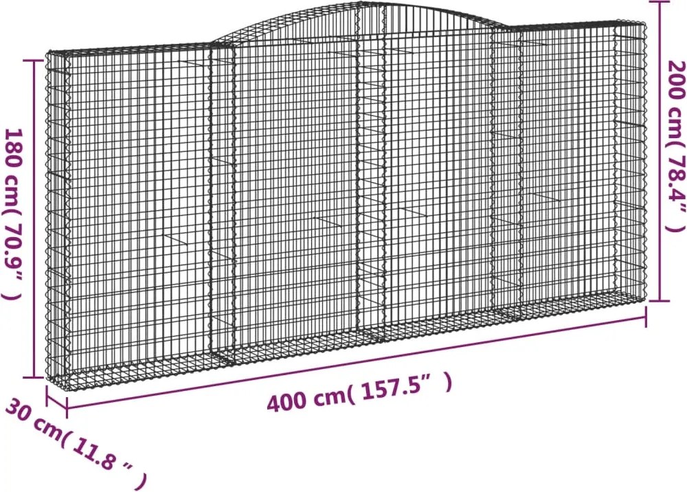 Klenutý gabionový koš 400 x 30 x 180/200 cm pozinkované železo 153529
