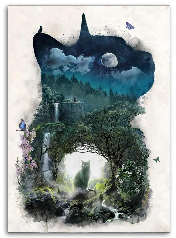 Gario Obraz na plátně Postava kočky a lesa - Barrett Biggers Rozměry: 40 x 60 cm