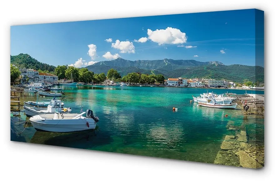 Obrazy na plátně Řecko Marina moře hory 125x50 cm
