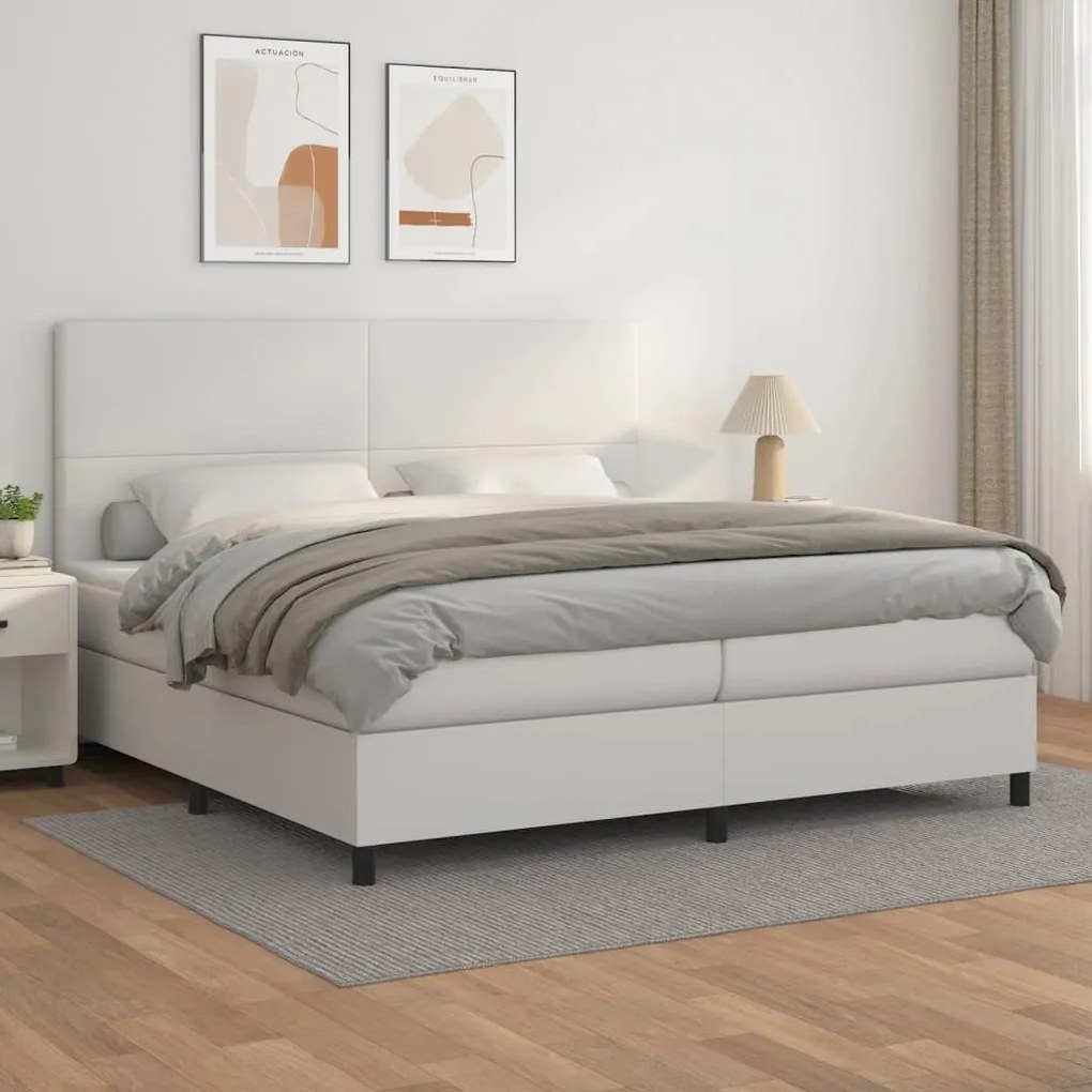 Box spring postel s matrací bílá 200x200 cm umělá kůže