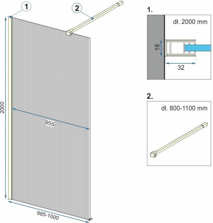 Rea Aero Intimo, sprchová zástěna 100x200 cm, 8mm čiré sklo, černý profil, REA-K4121