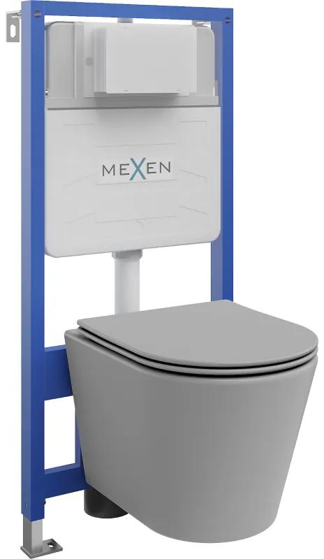 Mexen WC podomítkový set Felix Slim stojan s WC mísou Rico a pomalu padajícím sedátkem, Světle matová šedá - 61030724061
