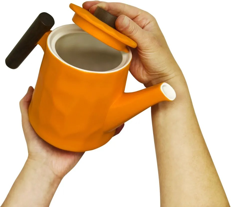 Porcelánová konvice s dřevěnou rukojetí Clementine, 1,2 l – oranžová, s matným povrchem