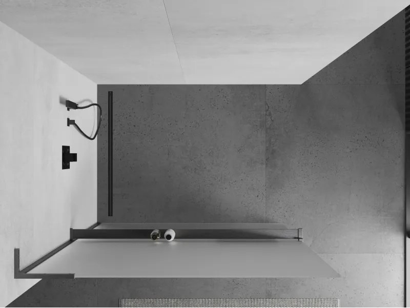 Mexen Kioto+ L, sprchová zástěna Walk-In s poličkou a věšákem 70 x 200 cm, 8mm sklo námraza, grafitový profil, 800-070-123-66-30
