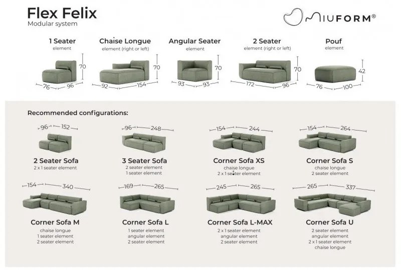 Světle šedý modul pohovky Flex Felix – Miuform