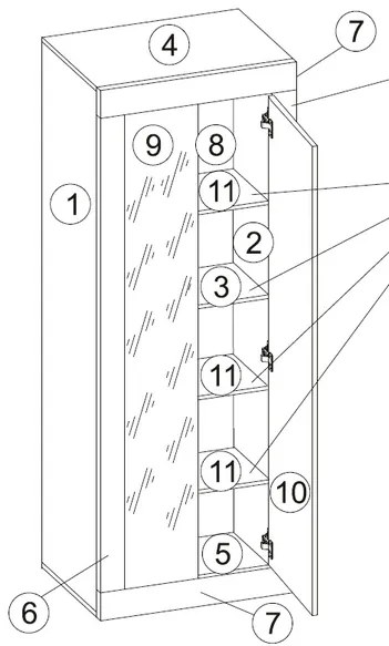Policová skříň se zrcadlem Stone, imitace šedý beton