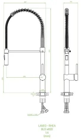 Laveo Rhea, kuchyňská baterie stojící h-620, černá, LAV-BLD_76SD