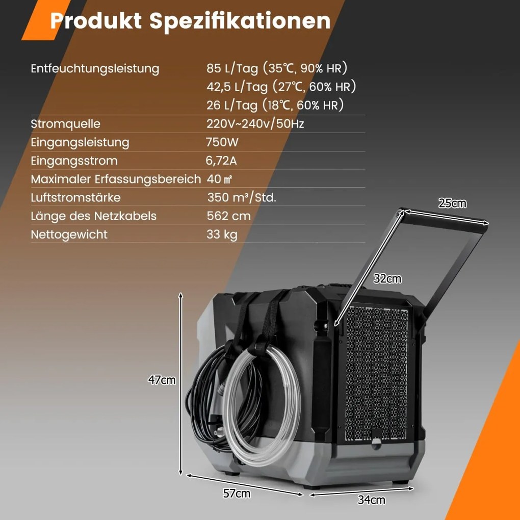 Costway Elektrický odvlhčovač s vypouštěcí hadicí 85L/T