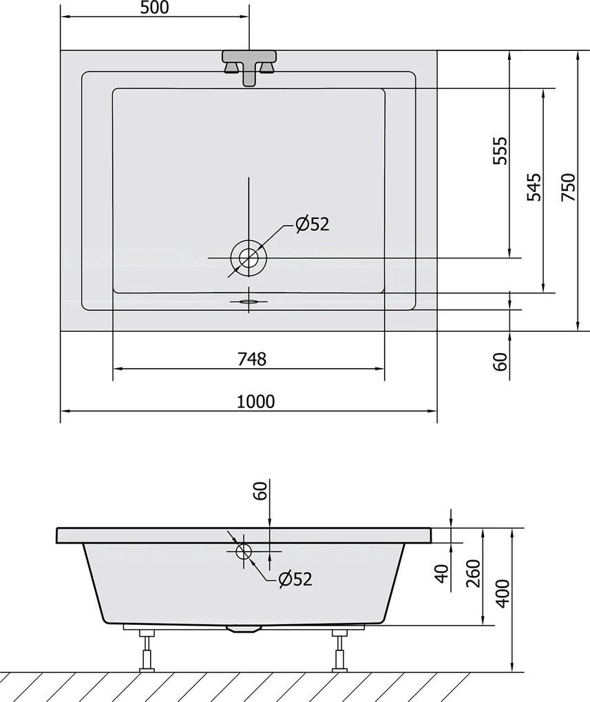 Polysan DEEP 100 x 75 x 26 cm 72880 sprchová vanička s konstrukcí