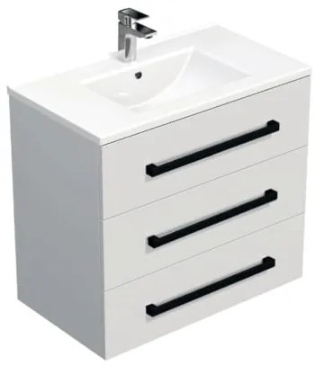 Koupelnová skříňka s černou úchytkou a umyvadlem SAT Cube Way 80x76,5x46 cm bílá lesk CUBE46C803BIMOD