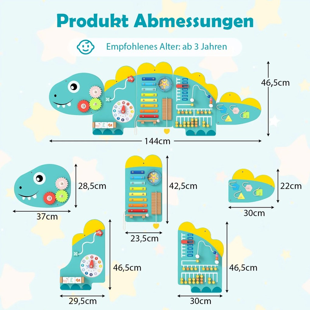 Costway Dinosaur Activity Wall pro batolata 11-in-1 Montessori dřevěná