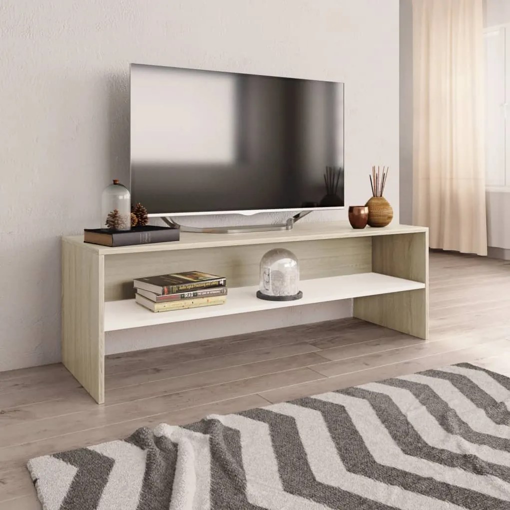 800041 vidaXL TV stolek bílý a dub sonoma 120 x 40 x 40 cm dřevotříska