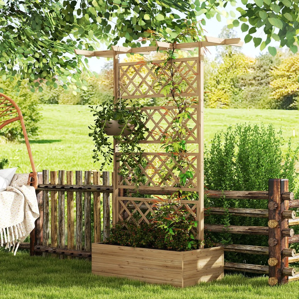 Outsunny Květináč s treláží pro popínavé rostliny, zeleninu a květiny - předolejované smrkové dřevo, rozměry 160L x 55Š x 183V cm, efekt přírodního d…