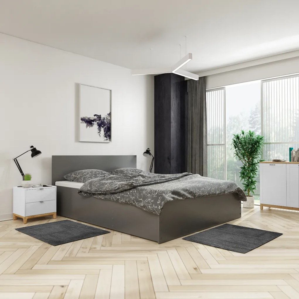 SMB Dřevěná postel s úložným prostorem CANARY, 140x200 cm Dekor: Grafit