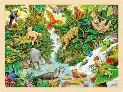 GOKI Dřevěné puzzle Džungle / 96 dílků / od 3 let