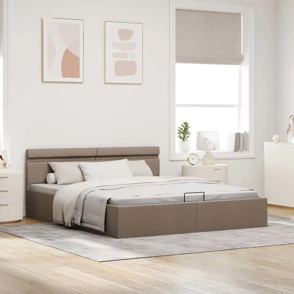 Rám postele s úložným prostorem LED taupe textil 160 x 200 cm 285628