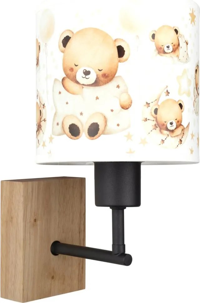 Brilagi - Nástěnná lampa BOBO WOOD 1xE27/25W/230V dub/černá/bílá/medvídci