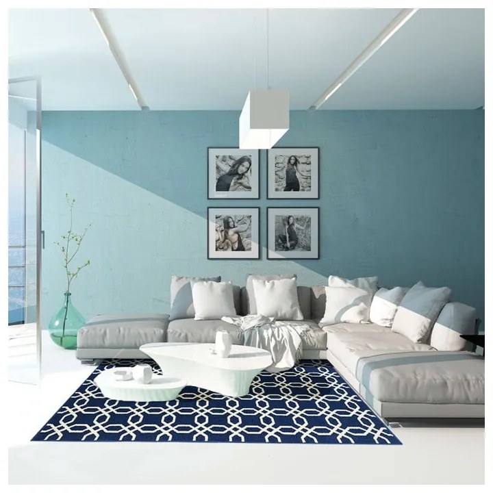 Tmavě modrý vysoce odolný koberec vhodný do exteriéru Floorita Ropes, 133 x 190 cm