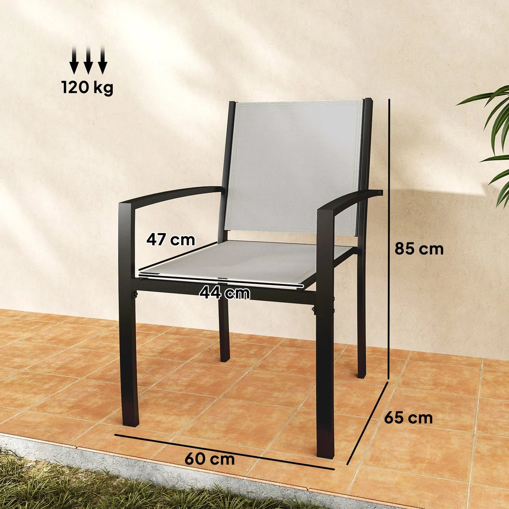 Outsunny Sada 2 skládacích venkovních zahradních židlí s opěrkami, ocelový rám pro zahradu, bazén, terasu, světlá šedá