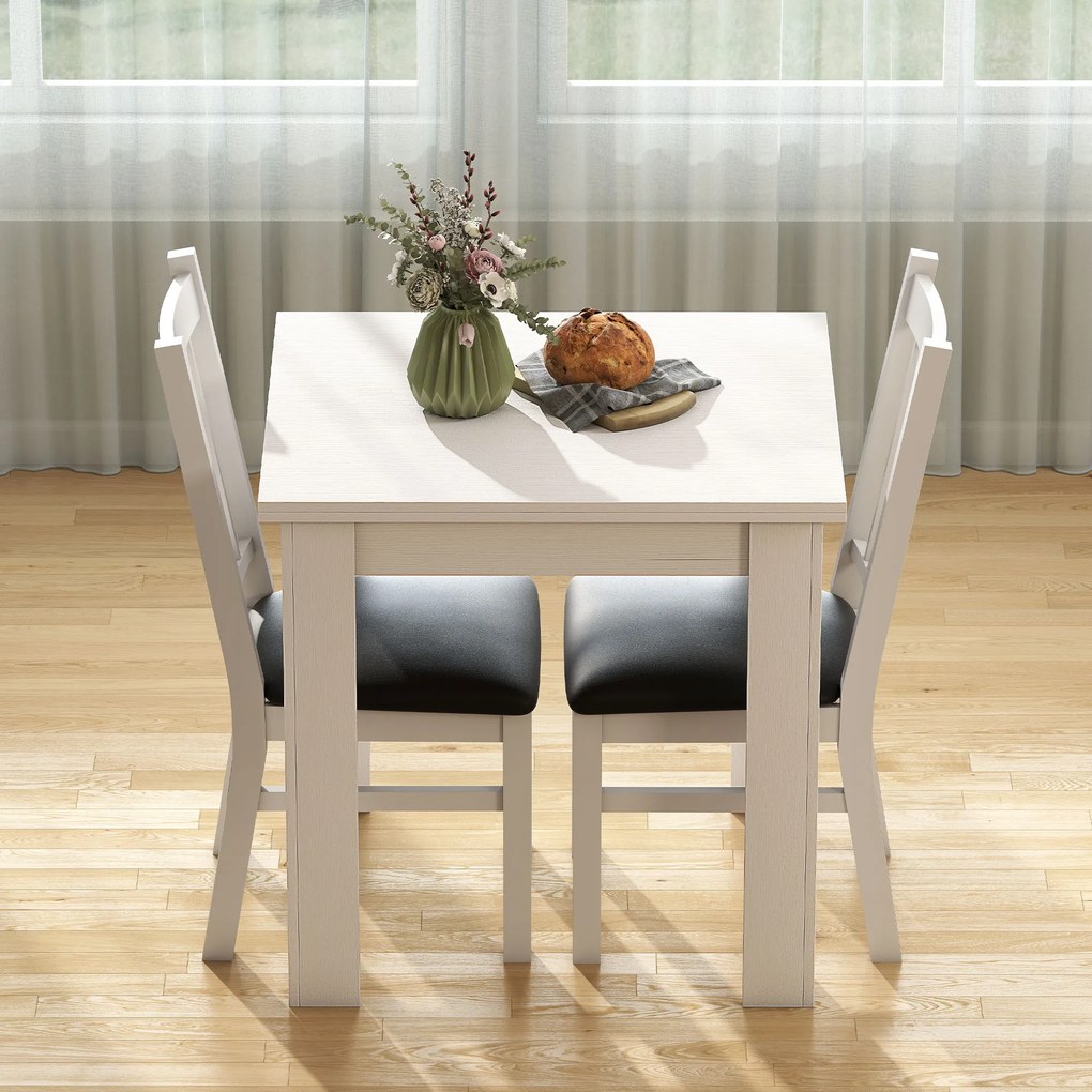 HOMCOM rozkládací jídelní stůl pro 4-6 osob z dřeva a oceli, 140x80x77,5 cm, bílé dřevěné provedení