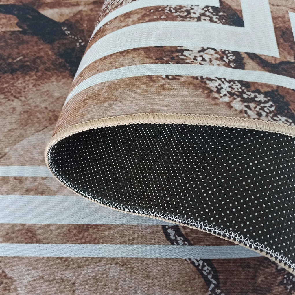 DY Hnědý vzorovaný koberec Horeca-New 118 Rozměr: 60x100 cm