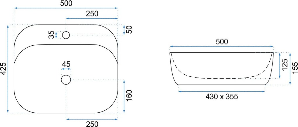 Rea Luiza umyvadlo, 50 x 43 cm, šedá matná, REA-U5601
