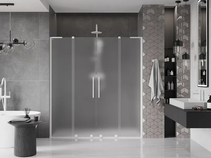 Mexen Velar L Duo, posuvné sprchové dveře do otvoru 200 cm, 8mm sklo námraza, bílá matná, 871-200-003-32-20