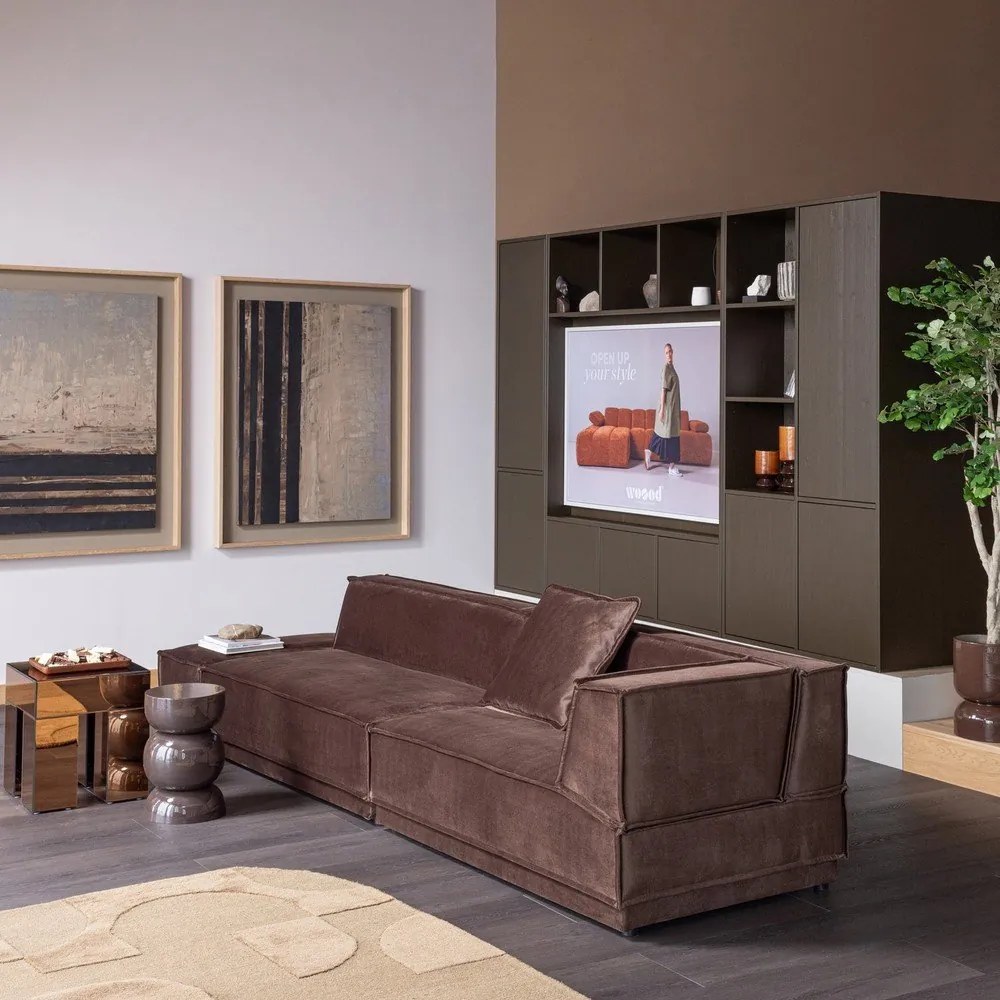 Tmavě hnědá modulární skříňka z borovicového dřeva 55x215 cm Meggy – WOOOD