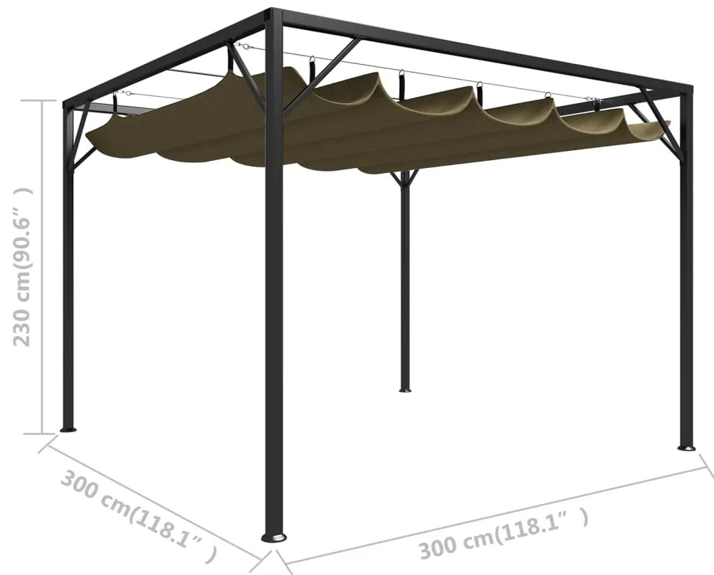 vidaXL Marketos Zahradní altán se zatahovací střechou 3 x 3 m taupe 180 g/m²