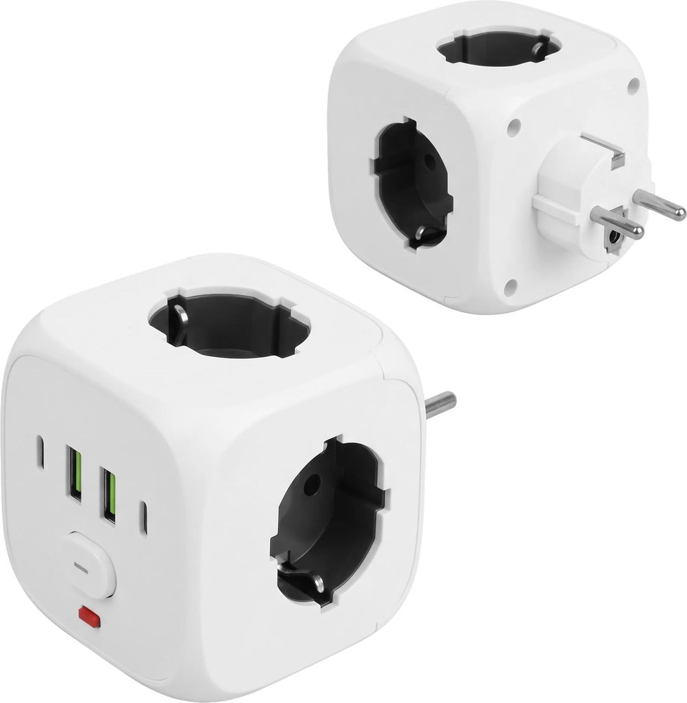 Toolight Toolight, JNH019, zásuvková kostka 7v1, 3 zásuvky + 2× USB-A + 2× USB-C, bílá, OSW-56305