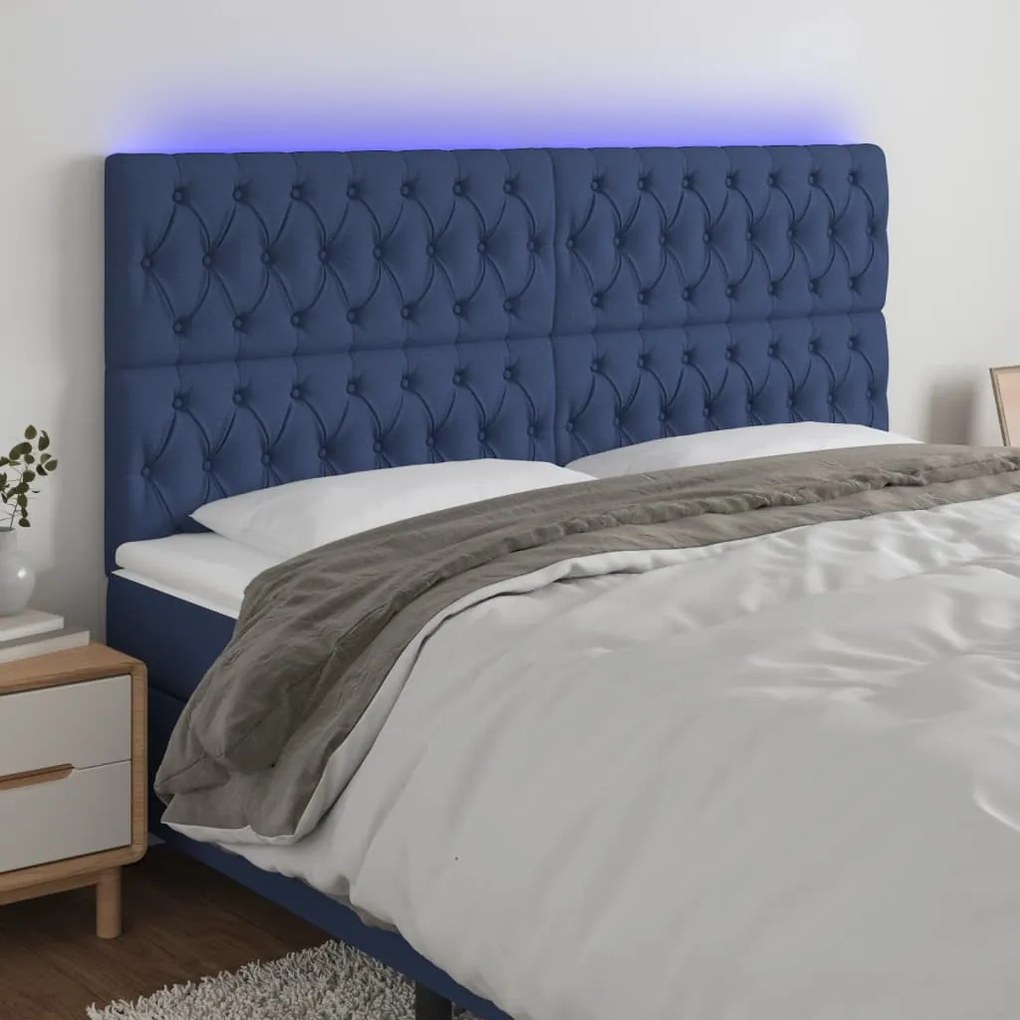 Čelo postele s LED modrá 200x7x118/128 cm textil 3122788