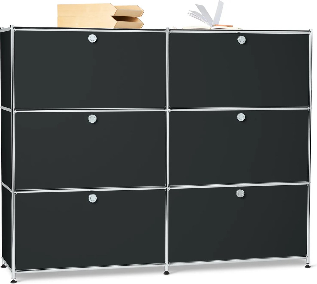 Tchibo - Kovová komoda CN s 6 výklopnými dvířky, velká, černá