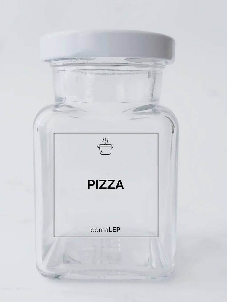 Samolepka na kořenky PIZZA průhledná 5 × 5 cm tučné písmo