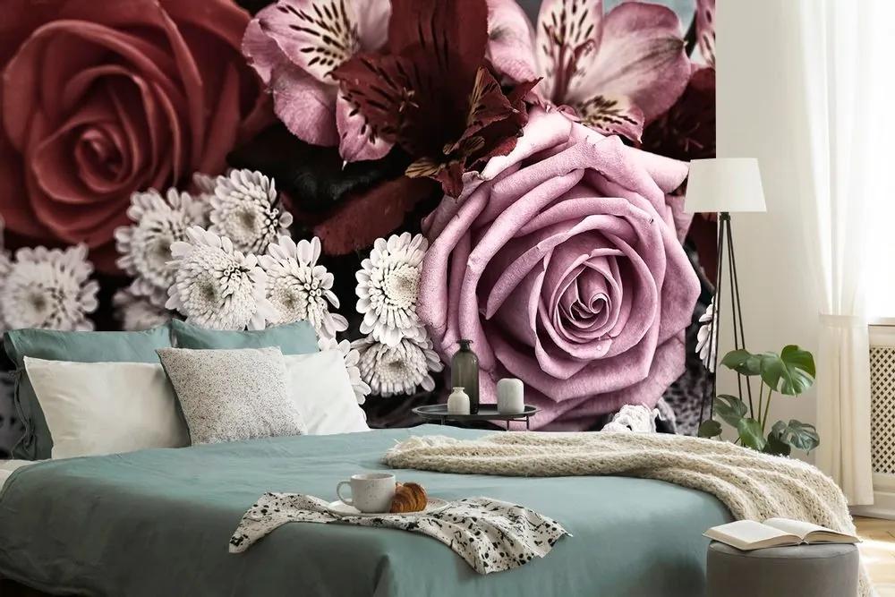 Fototapeta kytice růží v retro stylu - 300x200 cm