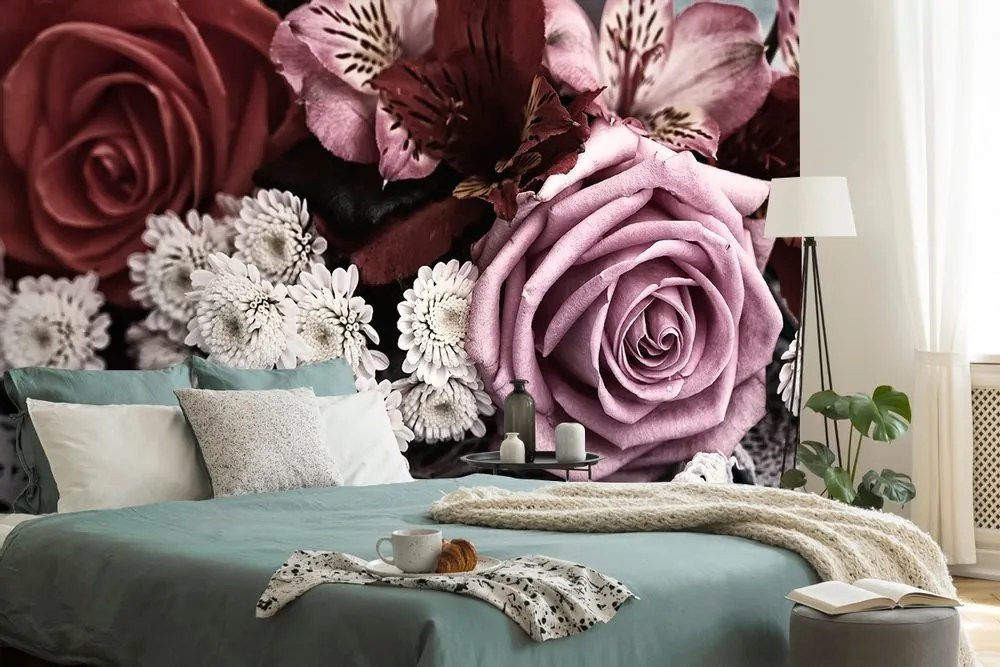 Fototapeta kytice růží v retro stylu - 450x300 cm