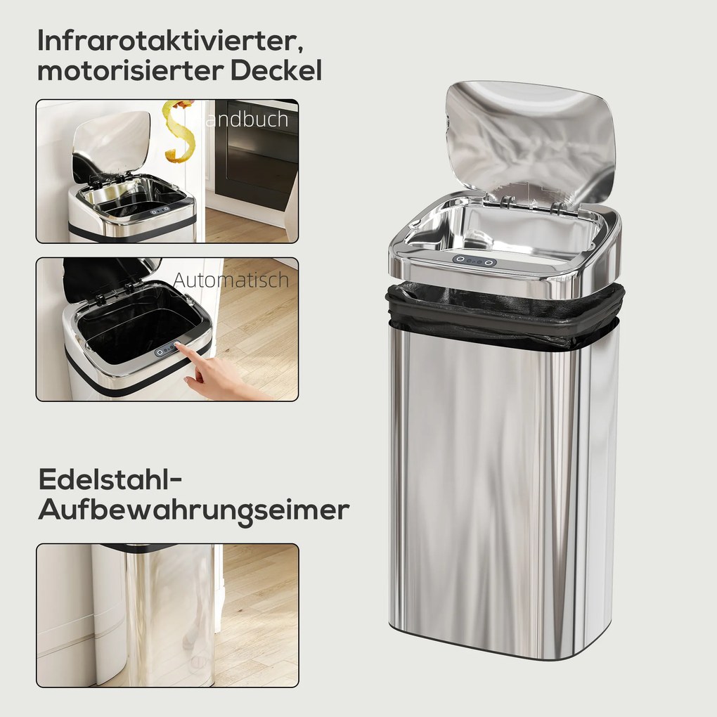 HOMCOM Senzorový odpadkový koš 30L automatický odpadkový koš s pohybovým senzorem pro kancelář, ložnici