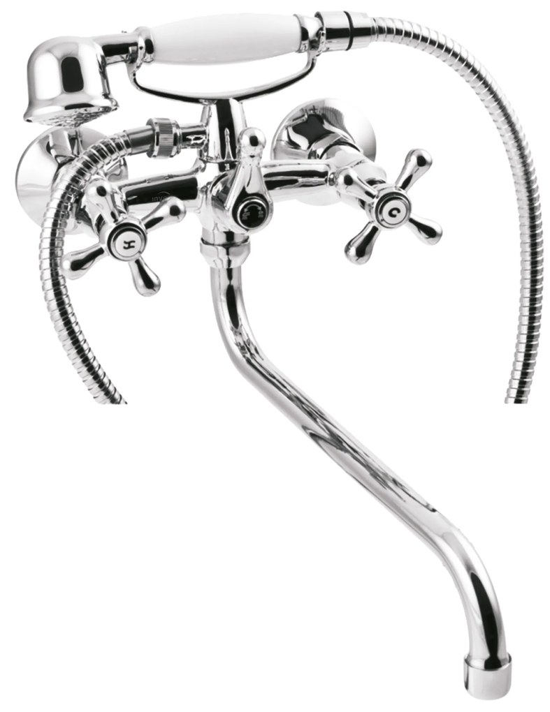 Invena Roma, vanová baterie s prodlouženou výlevkou 300mm as ruční sprchovou sadou, chromová, INV-BW-24-00S-L