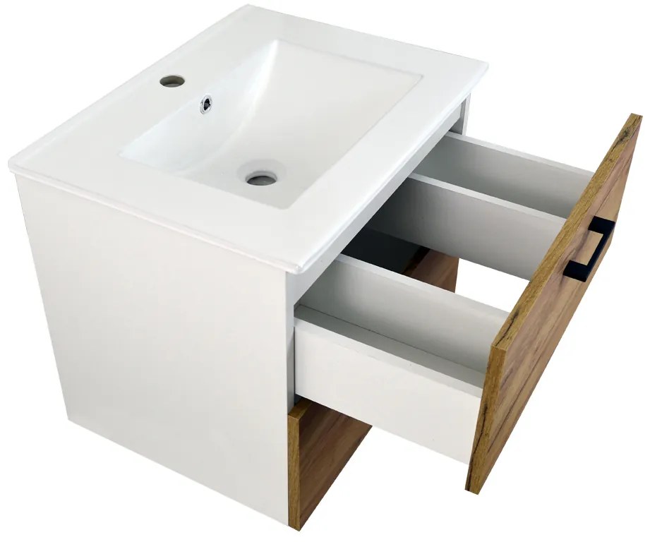 Comodo Koupelnová skříňka s keramickým umyvadlem Agria NEW W 60 - bílá/zlatý dub