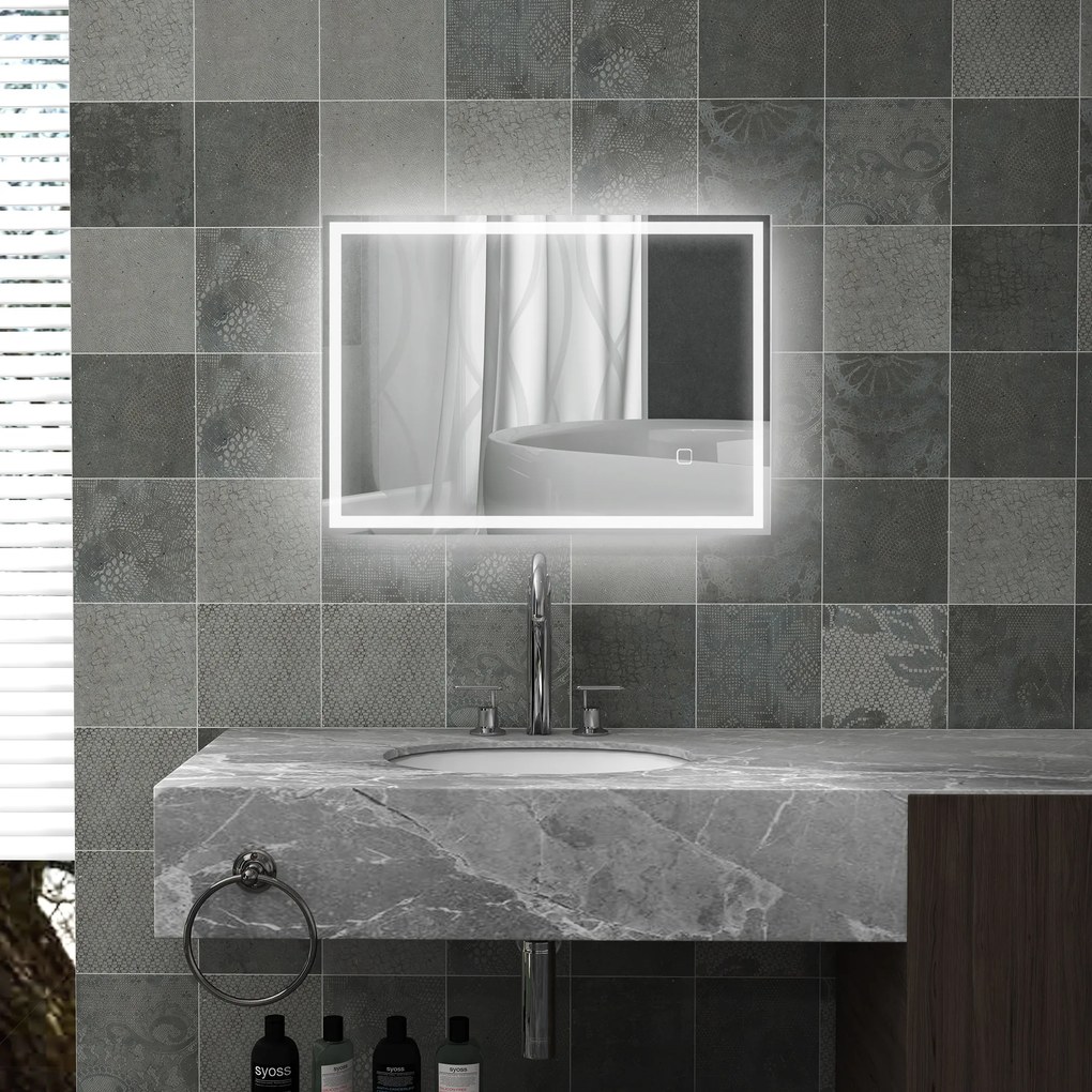 HOMCOM LED koupelnové zrcadlo 80x60cm, nástěnné, bez mlhy, s dotykovým spínačem, IP44 pro moderní koupelny | Aosom.de