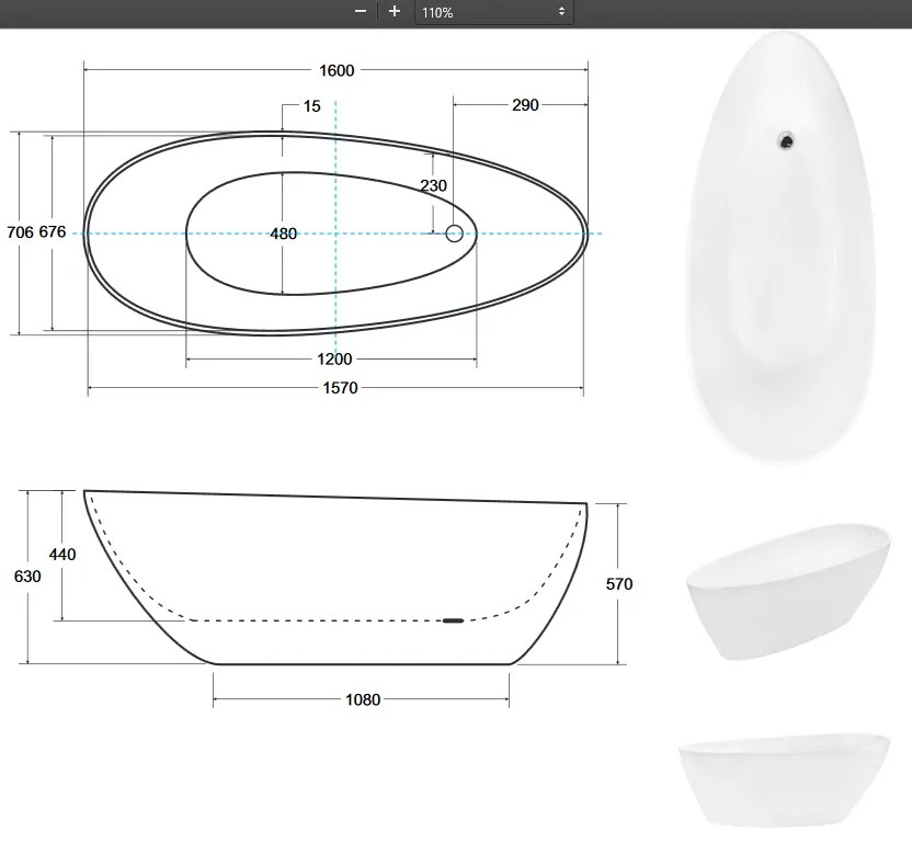 NIKIDO - B Volně stojící vana GOYA black 160x70