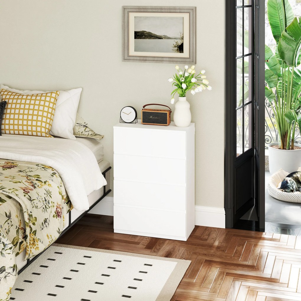 HOMCOM komoda Příborník se 4 zásuvkami, výklopná kancelářská skříň v bílé barvě, 55 x 33 x 80 cm, ideální pro obývací a pracovní prostory