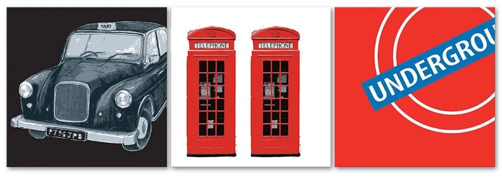 Gario Sada obrazů na plátně Symboly Velké Británie - 3 dílná Rozměry: 90 x 30 cm