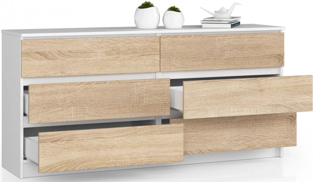 Komoda K160 6SZ bílá/sonoma