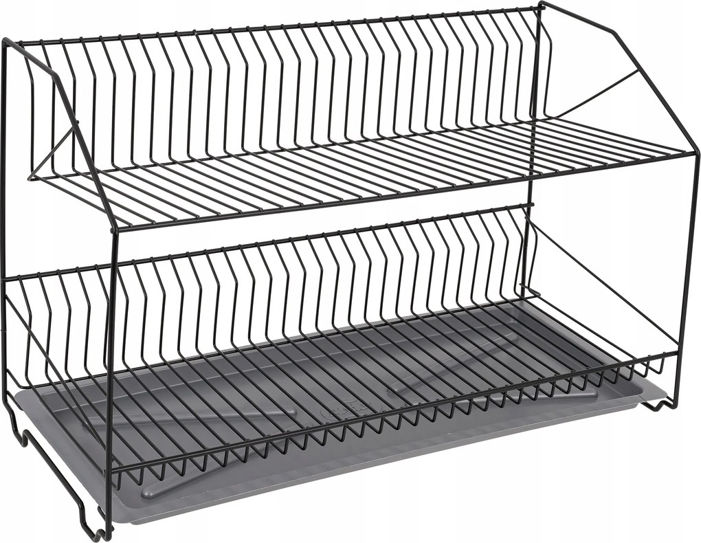 Odkapávač na nádobí s podnosem 2-úrovňová 60 cm odkapávač černý
