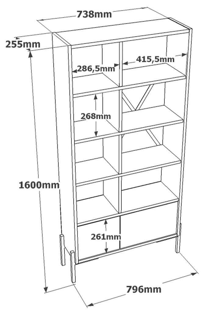 Knihovna Houseland Tara dub Wotan/antracitově šedá
