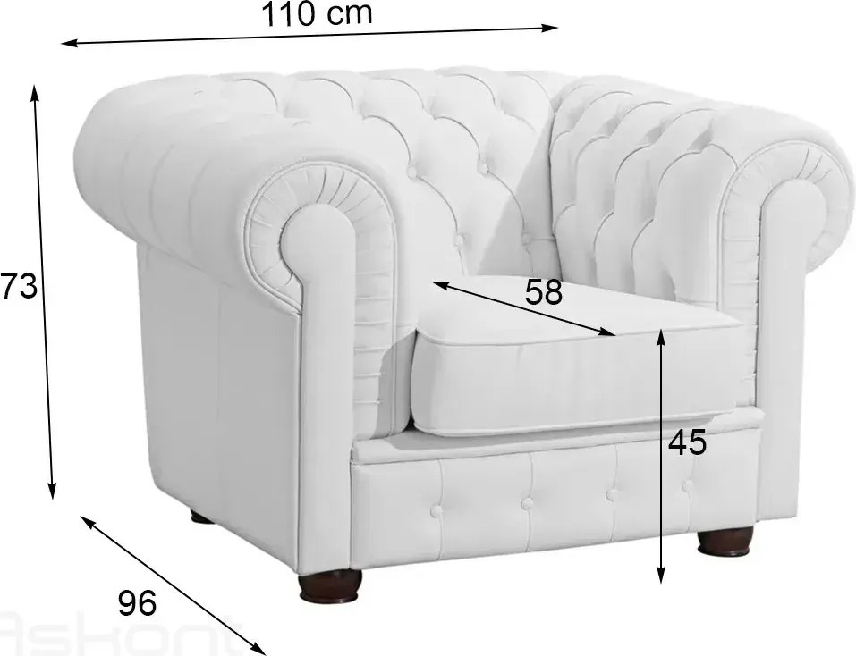 ASKONT Chesterfield Windsor Kožené křeslo 1M Puncované / bez puncování