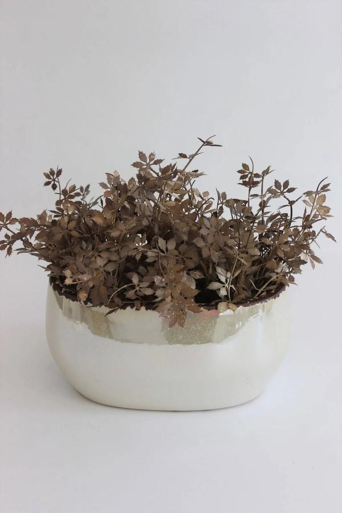 Krémový perleťový keramický květináč oválný 28cm