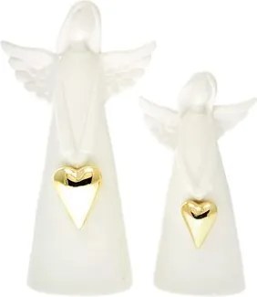 Porcelánový anděl se zlatým srdcem – malý, 15 cm