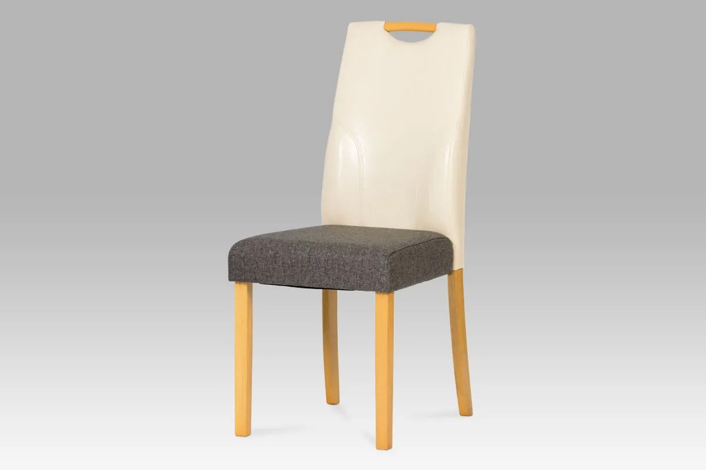 Jídelní židle, koženka krémová a šedá látka AUC-208crm BUK3